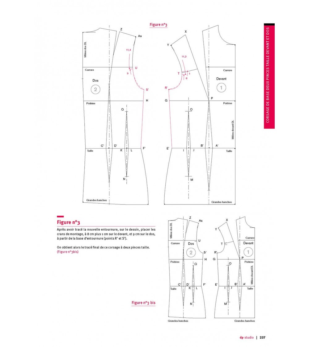 Bodice base with two front and back waist darts