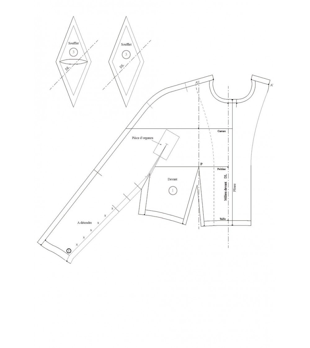 Seam allowance value for the kimono sleeve with inset gusset (luxury)
