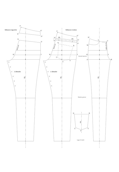 Base pattern for slim-cut low-waist cigarette pants