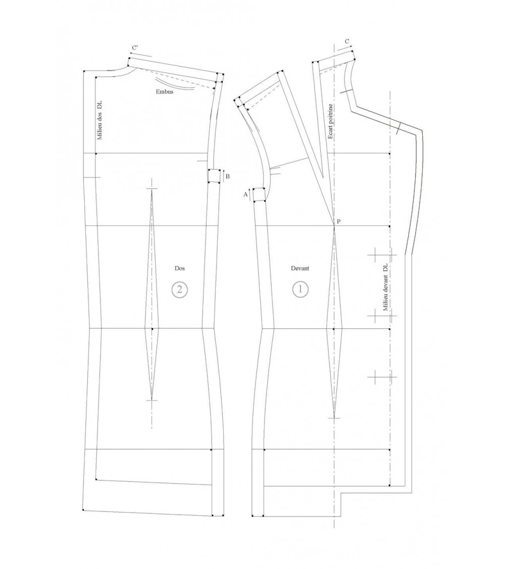 Seam allowance value for the three-piece tailored jacket base patte...